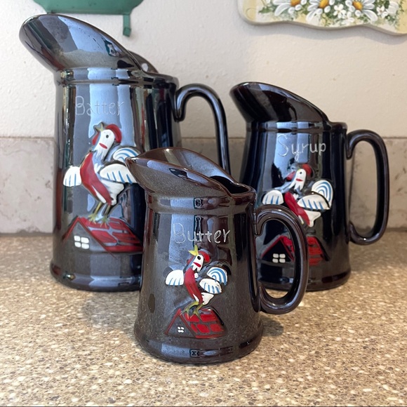 Unknown | Dining | Vintage Redware Rooster Pancake Pitchers Breakfast ...